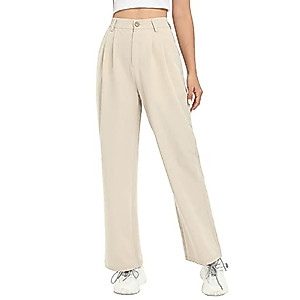 Tapata Womens Wide Leg High Waist Straight Leg Casual Pants Stretch Comfy Pockets Relaxed Fit, Beige, 6