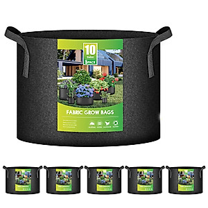 iPower 5-Pack 10 Gallon Plant Grow Bags Thickened Nonwoven Aeration Fabric Pots Heavy Duty Durable Container, Strap Handles for Garden, Black New
