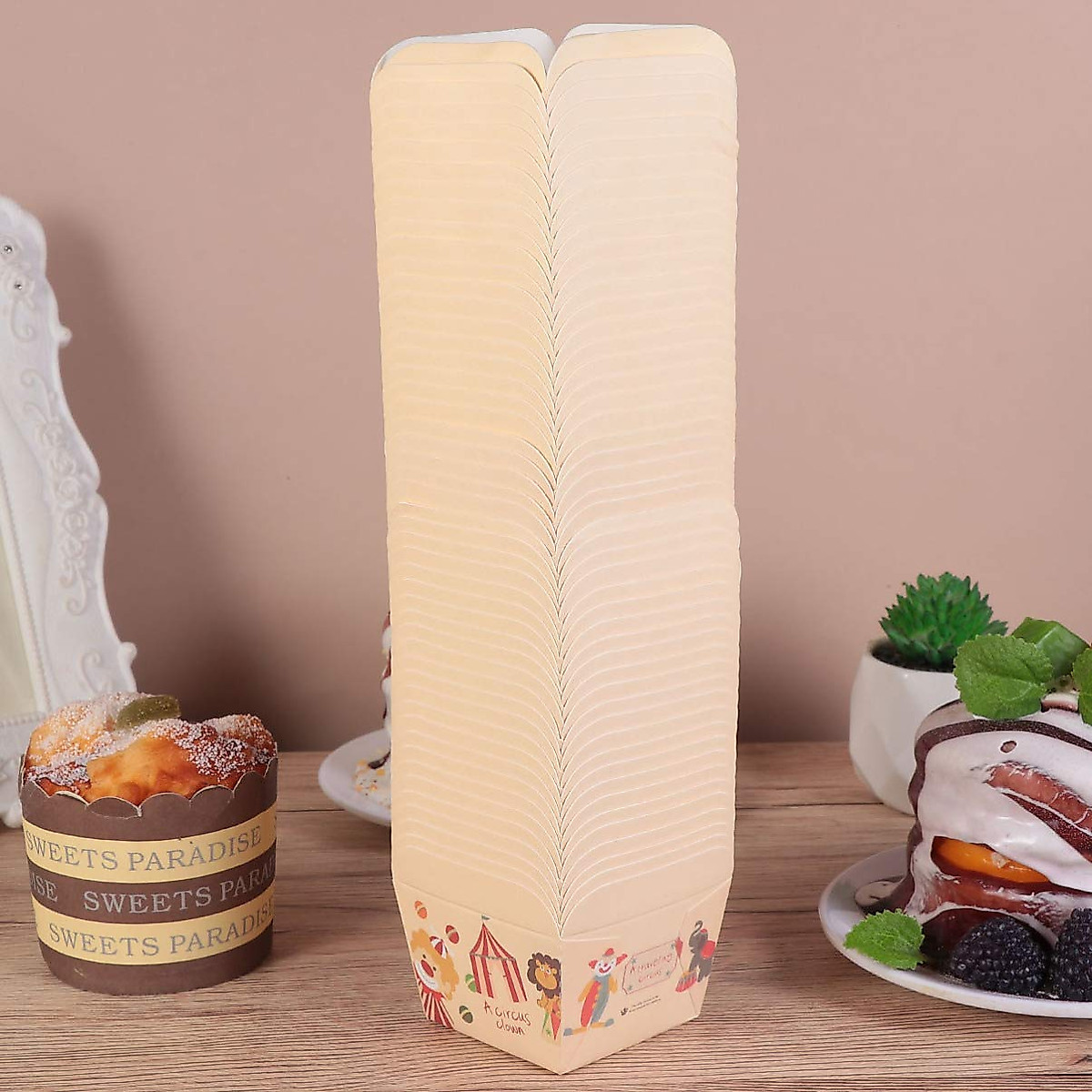 TOYANDONA 100pcs Paper Baking Cup Small Square Cake Wrappers Cupcake Liners Desserts Holders Muffin Cases for Weddings Birthdays Baby Shower (Cartoon Circus)