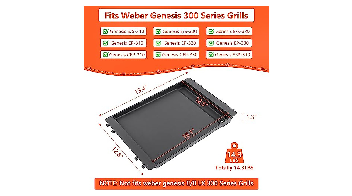 QuliMetal 7566 Cast Iron Griddle for Weber Genesis 300 Series - Durable ...