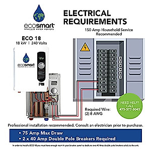 EcoSmart ECO 18 Electric Tankless Water Heater, 18 KW at 240 Volts with Patented Self Modulating Technology