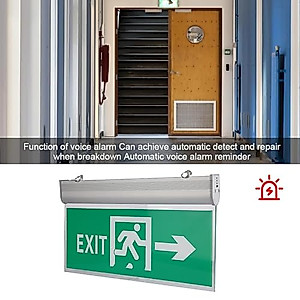 Emergency Exit Sign with Voice Alarm Function and Build in 800mAh Battery Backup, Safety Evacuation Indicator, Low Power Consumption and Long-Lasting Life, for School, Hospital, Hotel