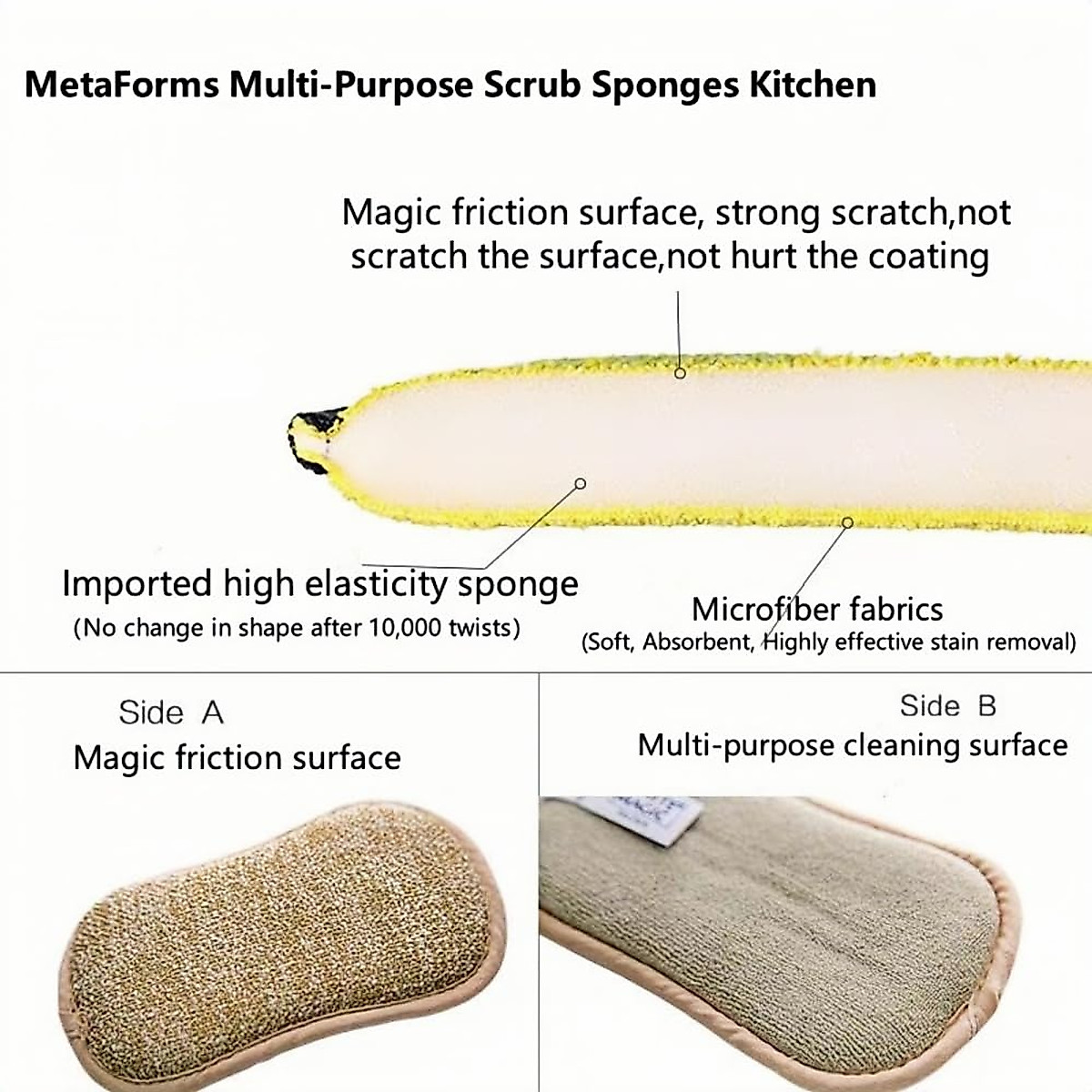 MetaForms Multi-Purpose Scrub Sponges Kitchen - 6 Pack, Non-Scratch Microfiber Sponges for Cleaning, Along with Heavy Duty Scouring Power - Reusable Dish Sponge for Dishes, Pots and Pans（ Large）