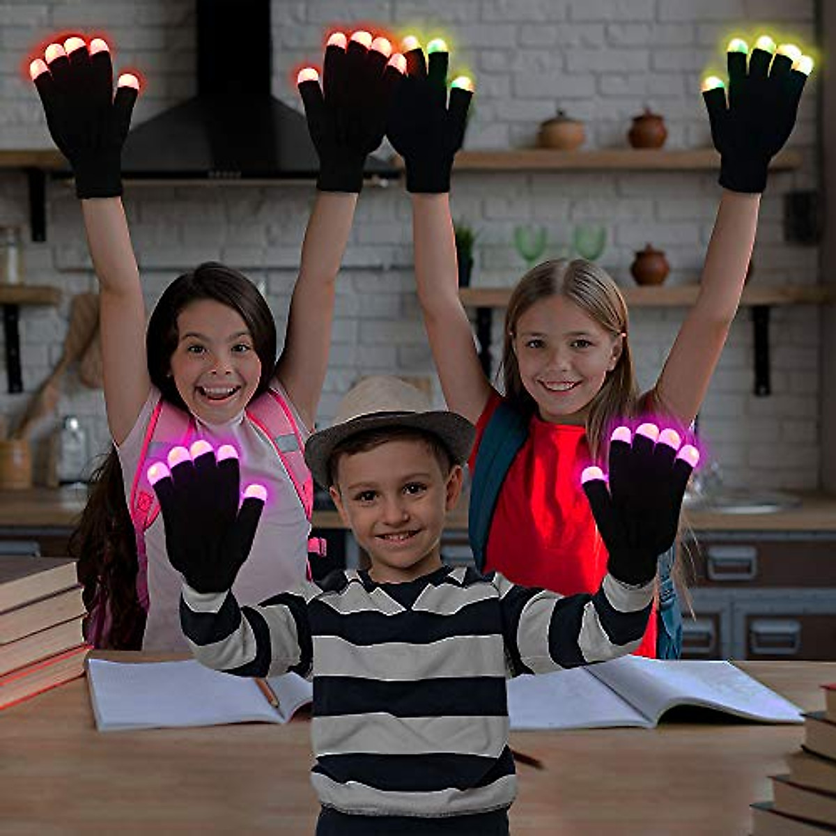 ArtCreativity Light Up Gloves for Kids and Adults, 1 Pair, LED Gloves with 6 Flashing Modes, Cool Dance Rave Accessories for Party, Warm and Comfortable Knit Yarn, Best Birthday and Holiday Gift