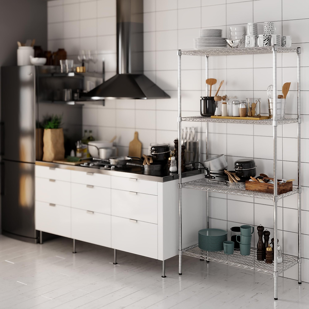 Regal Altair 18" Deep x 36" Wide x 74" High 4 Tier Chrome Wire Shelving Kit | NSF Commercial Storage Rack Unit