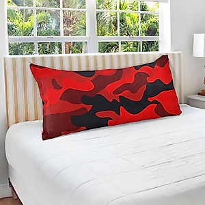Red Camo Pillowcase for Hair and Skin Body Pillow Cover Long Bedding Pillowcases 20"X 54" Flannel Pillow Cases with Zipper for Sleeping