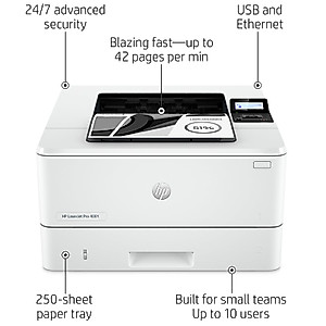 HP Laserjet Enterprise M611x Wireless Ethernet Monochrome Laser Printer, Print only, White - Auto Duplex Printing, 65 ppm 1200x1200 dpi, WiFi, EPEAT Gold, 4.3" Touchscreen, 512MB, Cbmou Printer Cable