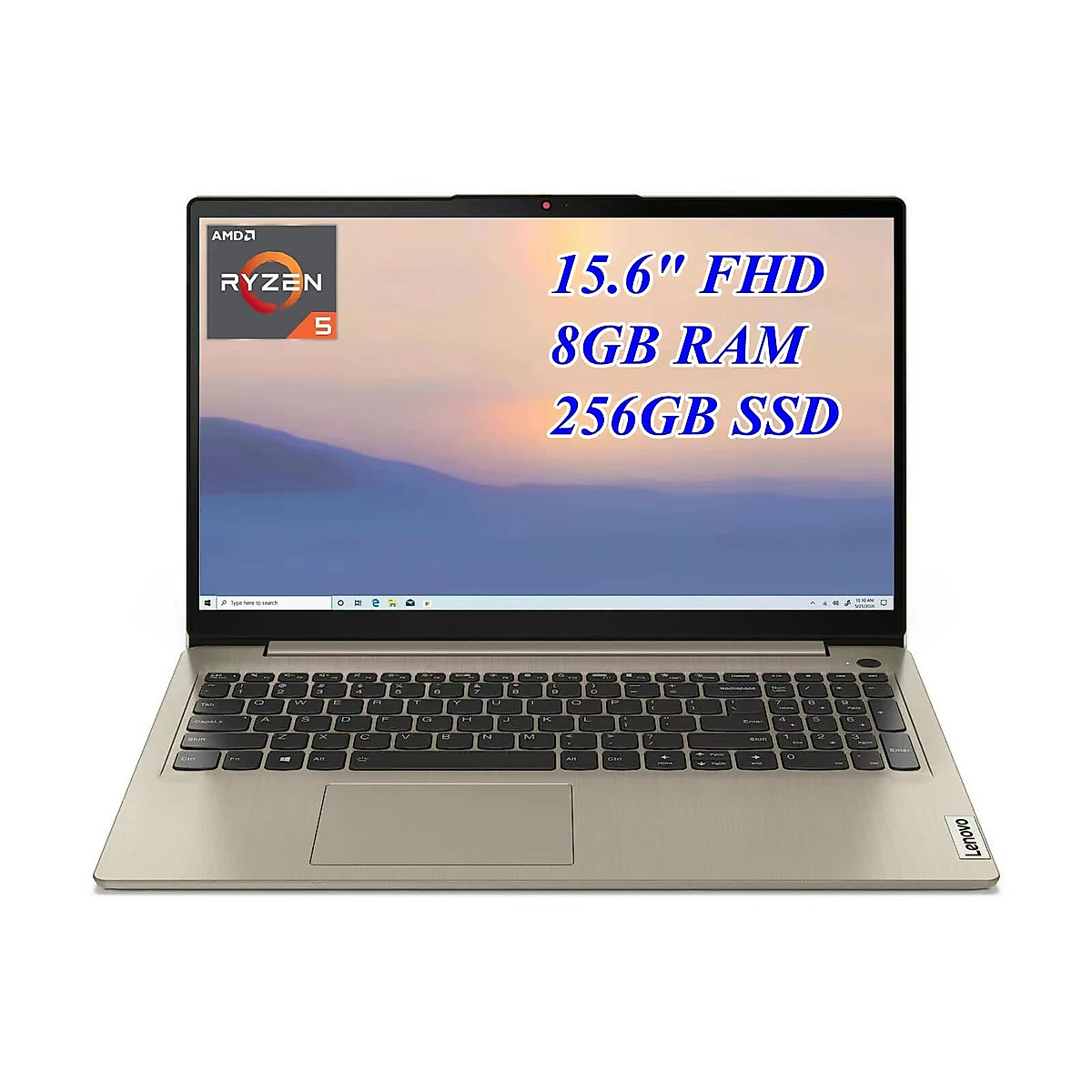 Lenovo IdeaPad 3 15.6" FHD (1920x1080) Anti-Glare Business Laptop, AMD Ryzen 5 5500U up to 2.1GHz, 6 Cores, 8GB RAM, 256GB SSD Storage, Bluetooth 5, WiFi, Windows 10, Sand, EAT Cloth