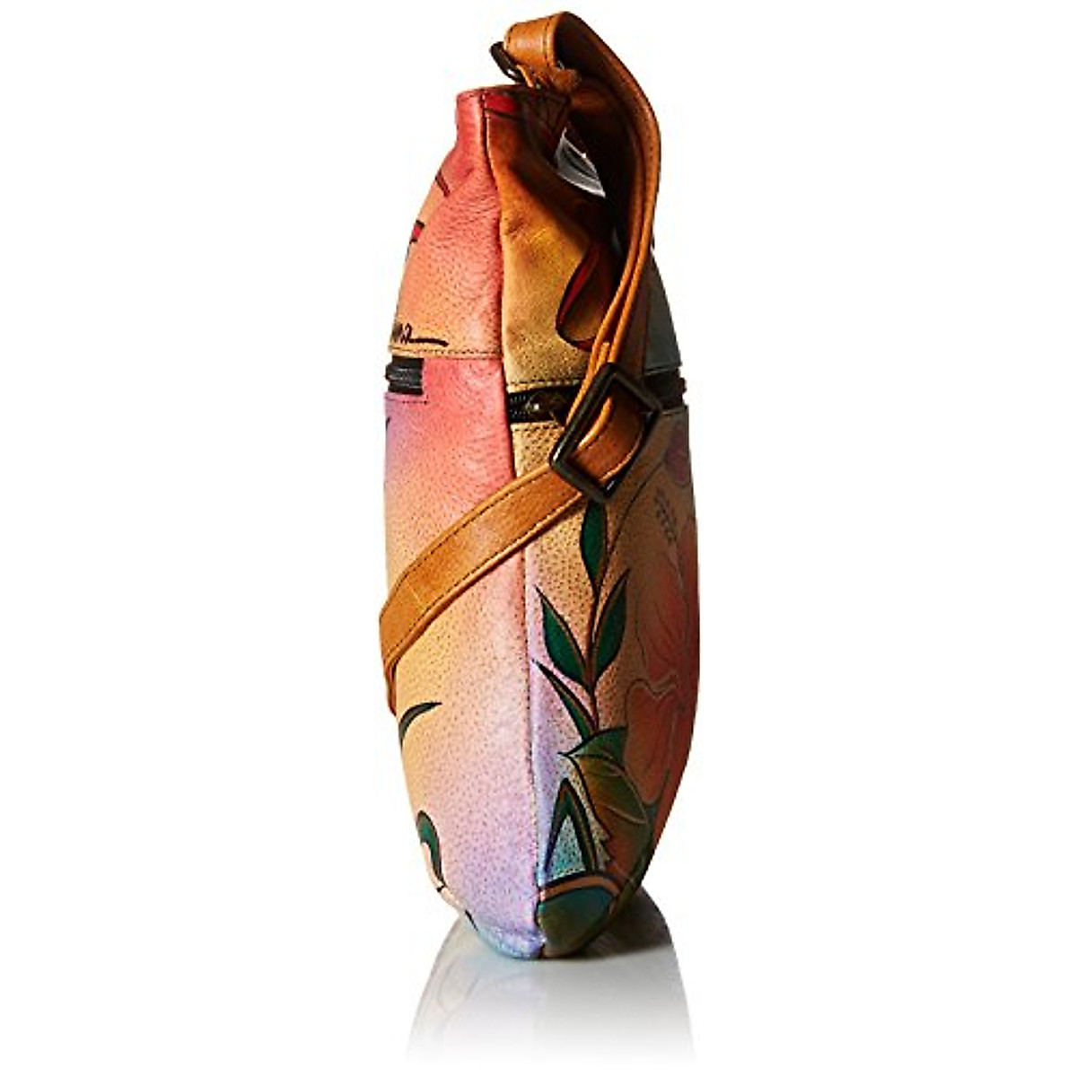 Anna Anuschka Slim Crossbody Bag | Genuine Leather | Antique Hibiscus