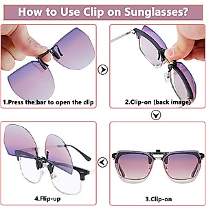 CAXMAN Polarized Clip On Sunglasses for Women Over Prescription Glasses 100% UV Protection Flip Up Transition Purple Mirrored Lenses