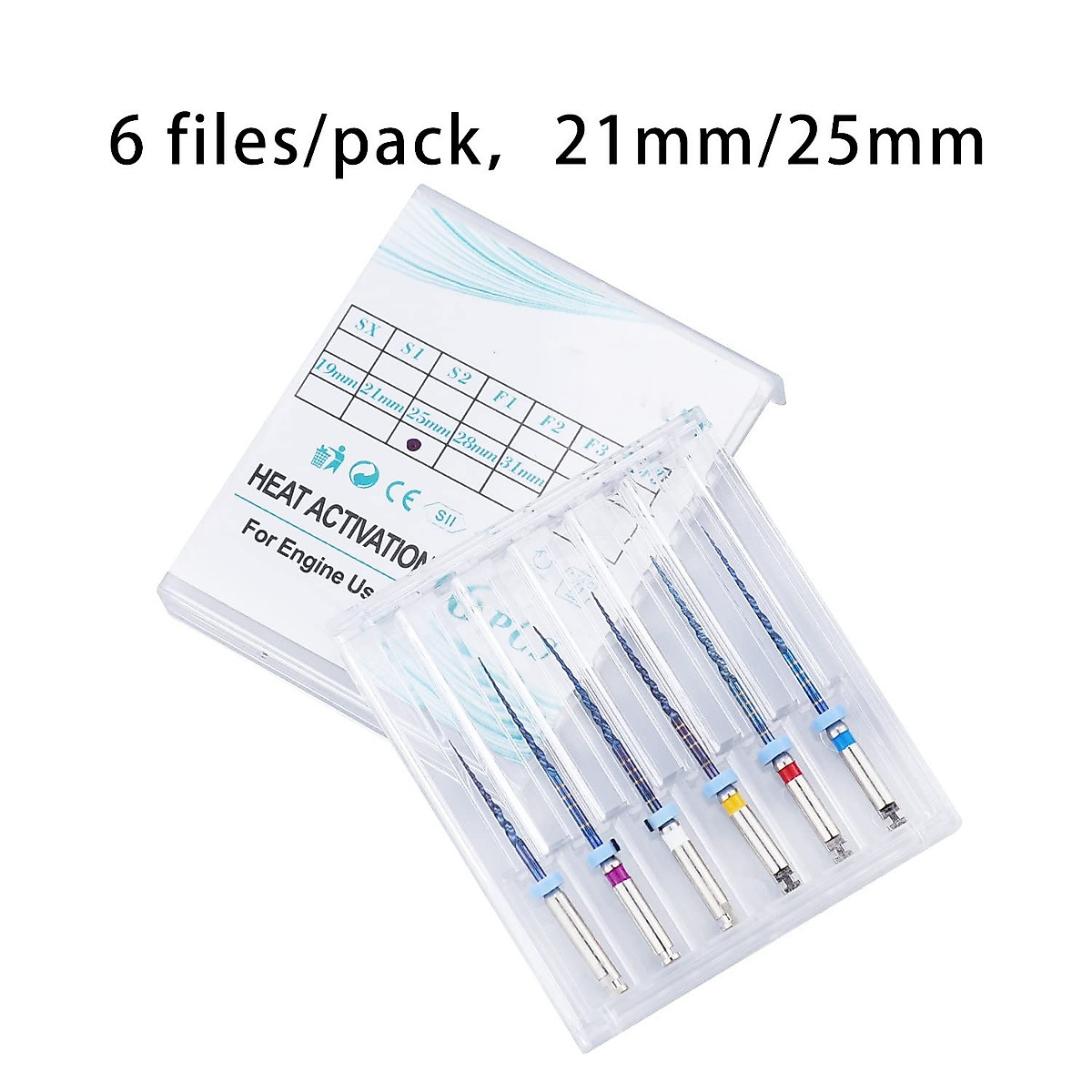 6Pcs S1-F3 Endodontics Files Heat Acticated NiTi Engine Use Super Rotary File 21mm/25mm Endo File (25mm)