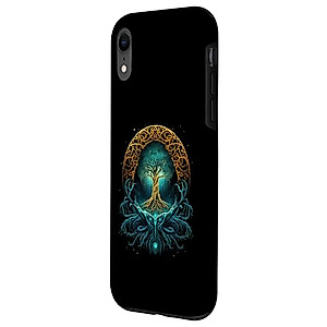 iPhone XR Odin Tree of Life Viking Valhalla Pagan Blue and Yellow Case