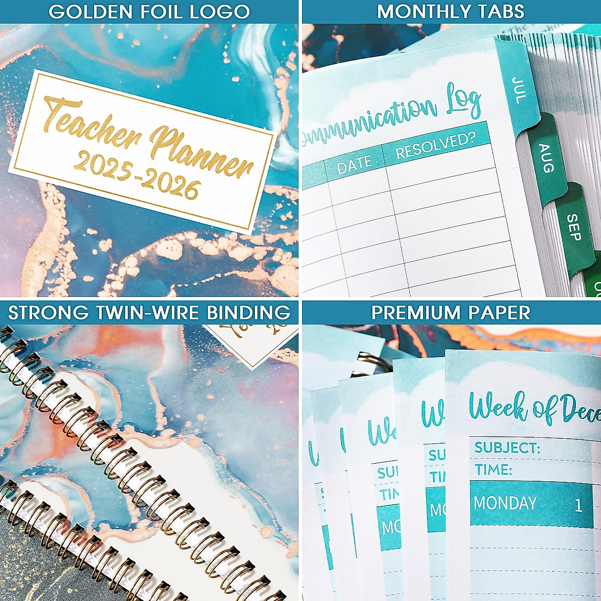 Planner 2023-2024 - Jul.2023 - Jun.2024, 2023-2024 Planner, Academic Planner 2023-2024, 2023-2024 Planner Weekly & Monthly with Tabs, 8" x 10", Flexible Cover, Twin-Wire Binding - Black Waterink