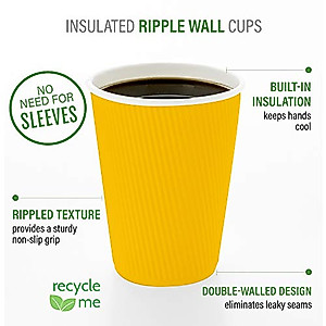 Restaurantware 16 Ounce Disposable Coffee Cups 500 Ripple Wall Hot Cups For Coffee - Lids Sold Separately Rolled Rim Yellow Paper Insulated Coffee Cups For Hot Coffee Tea And More