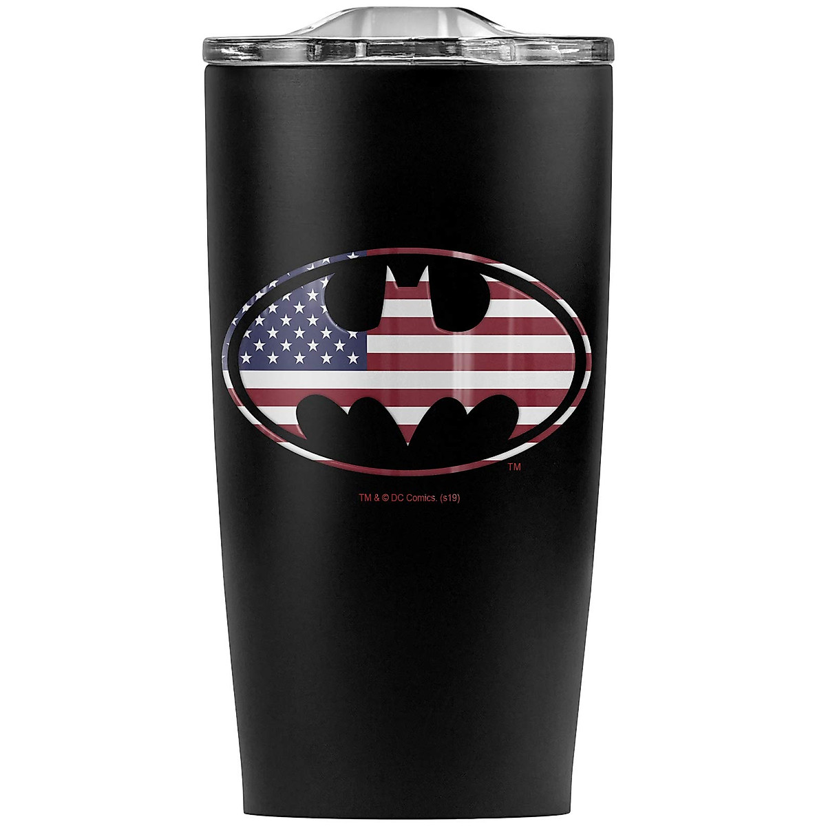 Batman Usa American Flag Shield Logo Stainless Steel Tumbler 20 oz Coffee Travel Mug/Cup, Vacuum Insulated & Double Wall with Leakproof Sliding Lid | Great for Hot Drinks and Cold Beverages
