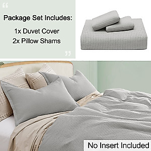 PHF Waffle Duvet Cover King Size, Ultra Soft Cotton Blend Comforter Cover Set, Comfy Breathable and Decorative Duver Cover Set with Pillow Shams Bedding Collection, 104"x90", Grey