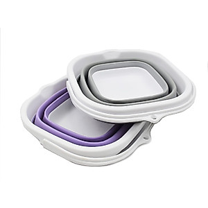 SAMMART 2.6L (0.68 Gallon) Super Mini Square Collapsible Plastic Bucket - Foldable Square Tub - Portable Fishing Water Pail - 2 Pieces Box Pack (Grey + Purple)