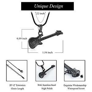 zeqingjw Electronic Guitar Cremation Jewelry Urn Pendant for Ashes Music Instrument Memorial Ashes Necklace Keepsake Jewelry (Customize)