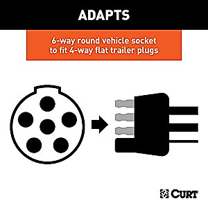 CURT 57627 6-Way Round Vehicle-Side to 4-Way Flat Trailer Wiring Adapter with Tester