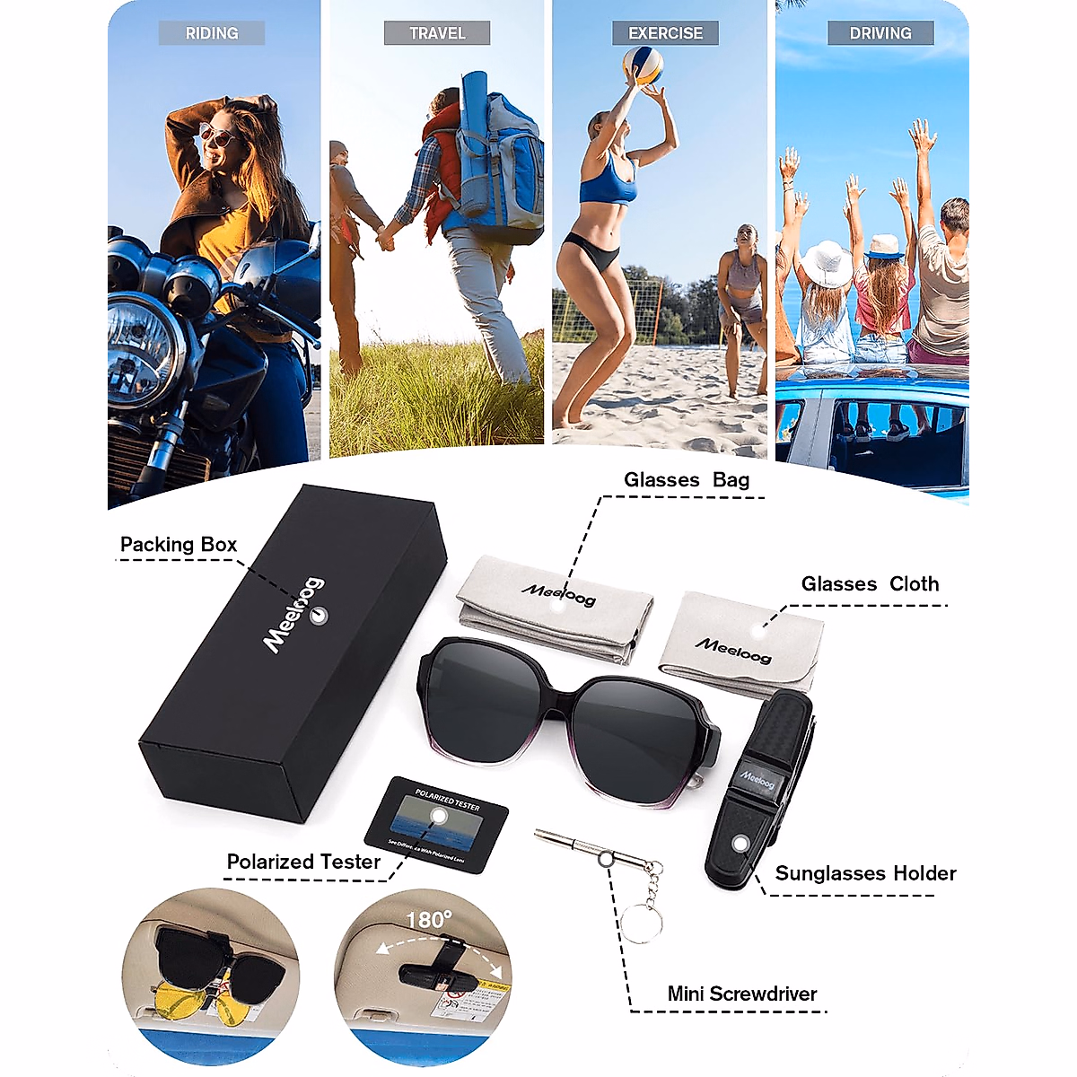 Meeloog Polarized Fit Over Glasses Sunglasses for Women Men, Square Oversized Lightweight Shades for Driving Riding MST2106