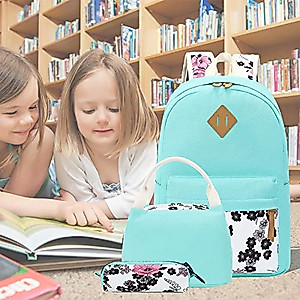 Bluboon Teens Backpack Set Canvas Girls School Backpack Lunch Box Pencil Bags Student Bookbags 3 in 1 (Water Blue-14)