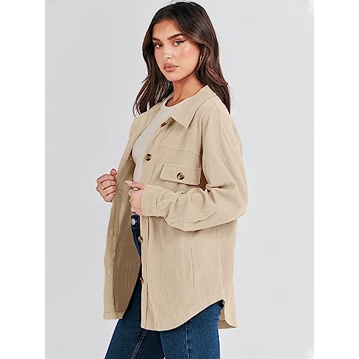 ANRABESS Oversized Jackets for Women Casual Button Down Shirts Corduroy Shacket 2023 Fall Fleece Cardigan Blouse Trendy Coat with Pockets 1027xingse-L