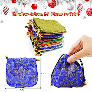 Lzttyee 30Pcs Silk Brocade Embroidered Drawstring Jewelry Pouch Bag Gift Bags Baskets Drawstring Coin Purse (Random Color)