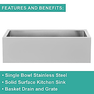 Westbrass BSS133W 33" Single Bowl 18 Ga. Stainless Steel Kitchen Sink with White Solid Surface Farmhouse Apron Front and Rim Top