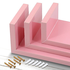 hawkrise Set of 3 U Shaped Floating Float Wall Mount Shelf Shelves Display for Small Objects Collectibles Trophies Photo Potted Plants Book (Pink)