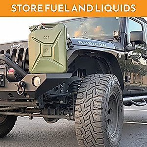 AMZOSS 20L 5 Gallon Metal Gas Can Green with Fuel Can and Spout System, US Standard Cold-Rolled Plate Petrol Diesel Can - Gasoline Bucket (13.78" x 6.5" x 17.91")