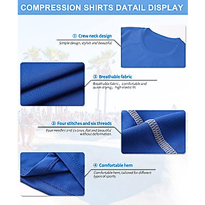 Blue Men's Compression Shirts Long Sleeve, Dry Fit Athletic Workout Gym Shirts Sports Base Layer Top Running T-Shirt