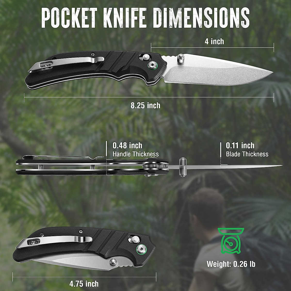 Mossy Oak Folding Pocket Knife, 4" Stonewash Blade Tactical Knife, G10 Handle Small EDC Knives with Pocket Clip & Axis Lock for Camping Survival Hiking, Premium Outdoor Gifts for Men Women