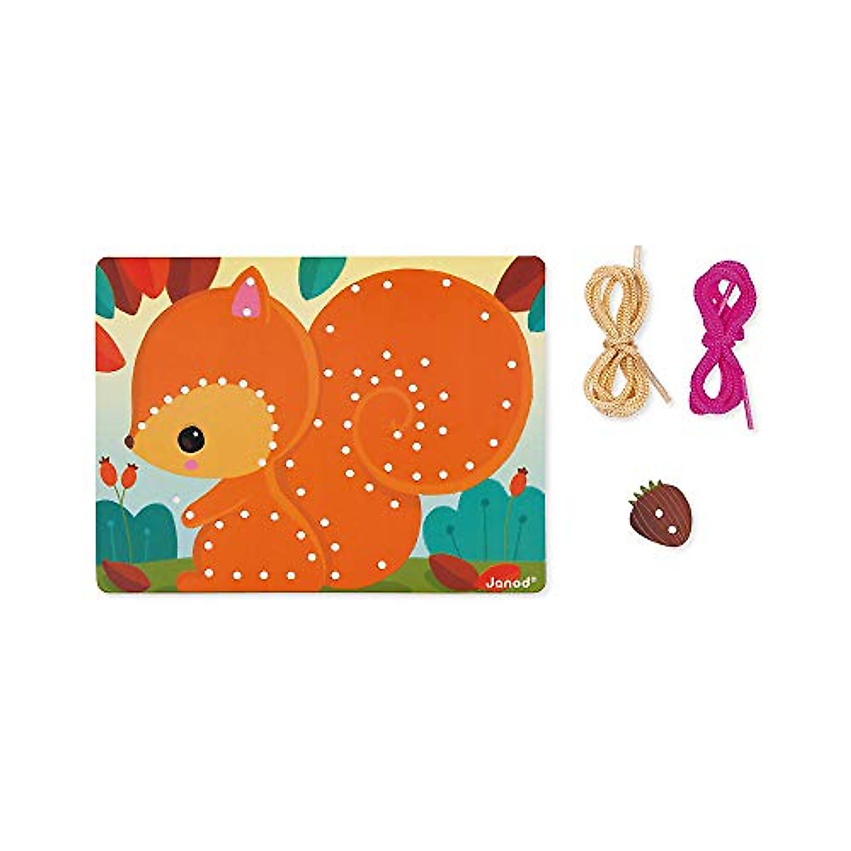 Janod Lacing Game Animals - 6 Lace and Trace Cards with 12 Laces - Ages 4+ - J05313