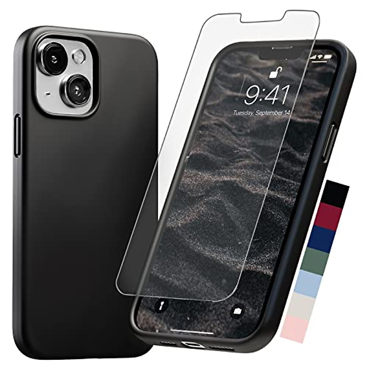 AloCase Compatible with iPhone 13 Mini Case Black Silicone with Screen Protector [6ft Drop Tested] Slim Protective Phone Cover w/Microfiber Lining for Women & Men