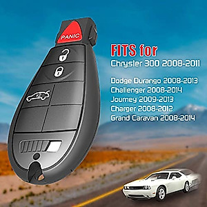 Key Fob 4-button key Fob Fit for Chrysler 300 2008-2011/ Dodge Entry Remote Dodge Durango 2008-2013, Challenger 2008-2014, Journey 2009-2013, Charger 2008-2012, Grand Caravan 2008-2014 (Set of 2)