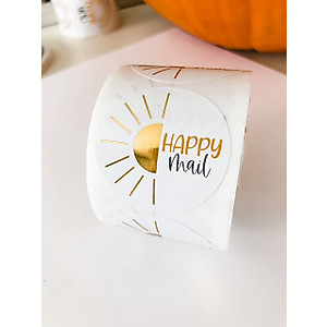 Mailed It 1.5 Inch Gold Boho Happy Mail Sun© Stickers - 250 Per Roll - for Small Business (Happy Mail Sun, 1 Roll)