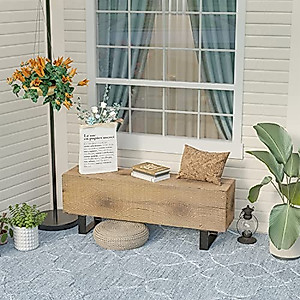 COSIEST Patio Log Bench, Rectangular MgO Garden Bench, 48.4 x 11.8” Outdoor Bench, Rustic Bench for Yard or Lawn(Light Oak)