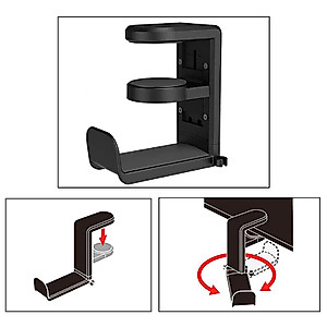 YTYKINOY Black 360 Degree Rotation Adjustable Headphone Stand Headset Hanger PC Gaming Headset Headphone Hook Holder Hanger Mount