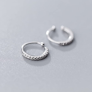 Fake Hoop Earrings CZ Cubic Zirconia Cartilage Earring 925 Sterling Silver Earrings Ear Cuff Huggie Dainty Minimal Conch Piercing Non Pierced Ear Pods Clip on Earrings for Women Silver