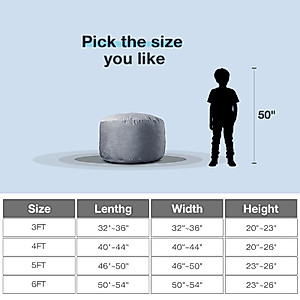 WhatsBedding [Sherpa Fabric] Bean Bag Chair: 3 ft Memory Foam Bean Bag Chairs for Teens/Kids with Filling,Ultra Soft Faux Fur Fabric, Large Bean Bag with Filler for Living Room,3 Foot,Dark Grey