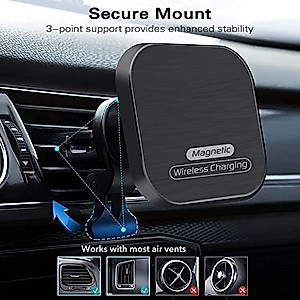 ZC GEL Magnetic Wireless Car Charger, Fast Charging and Strong Stable Air Vent Phone Holder Compatible with Magsafe iPhone 14/13/12 Series Phones Magnetic Car Mount with Double Cooling Holes, Black