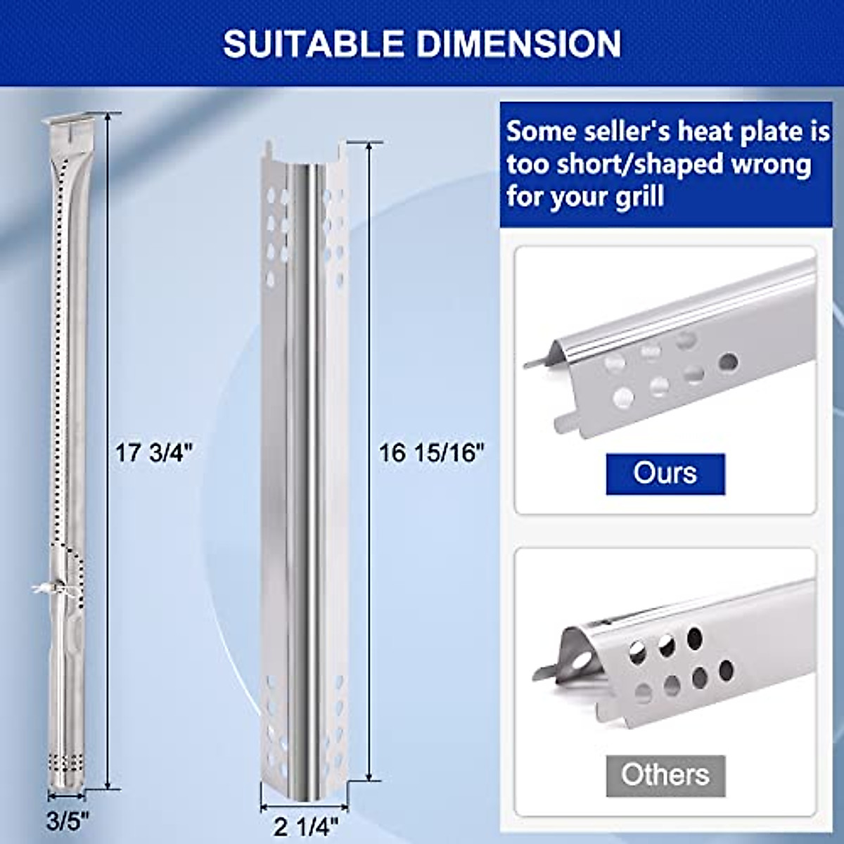 Aibabcue Grill Replacement Parts for Charbroil 463347418, 463347017, 463342119, 463376017, 463335517, 463332718 Gas Grill, Stainless Steel Heat Plate, Grill Burner for 463347418 Charbroil Grill Parts