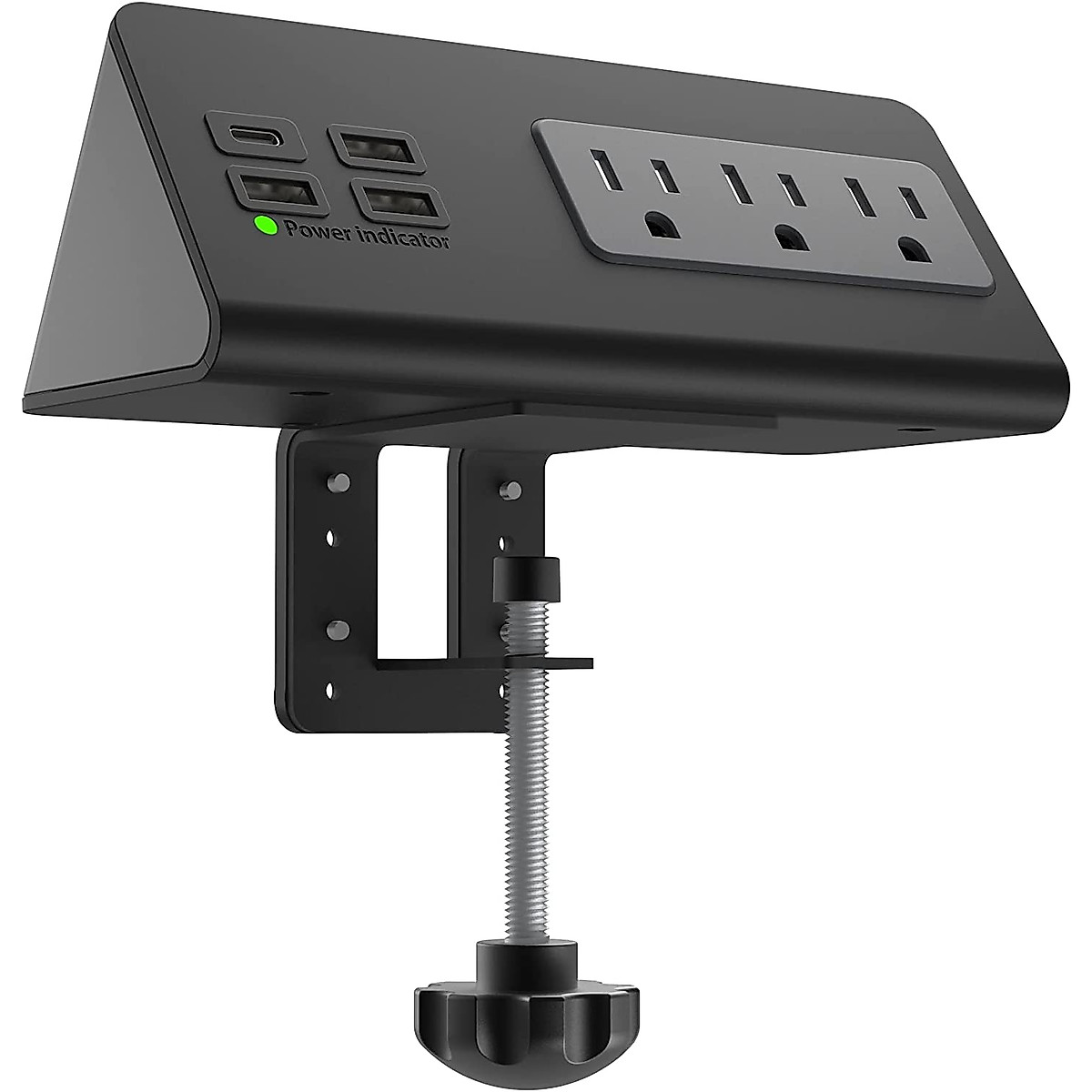 Electriduct Edge Mount Nightstand Charger 6 Amp 1 USB-C Charging Port + 3 USB-A Charging Ports, 3 AC Power Strip Outlets Clamp Desk Power Center - Black