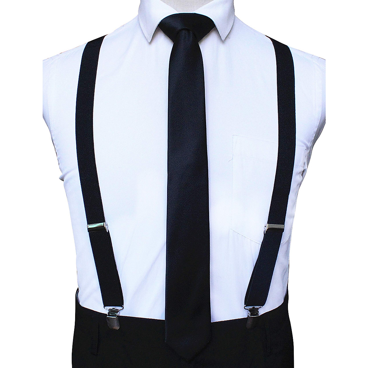 JEMYGINS Black Suspender and Silk Skinny Tie Sets for Men Slim Necktie (Black)