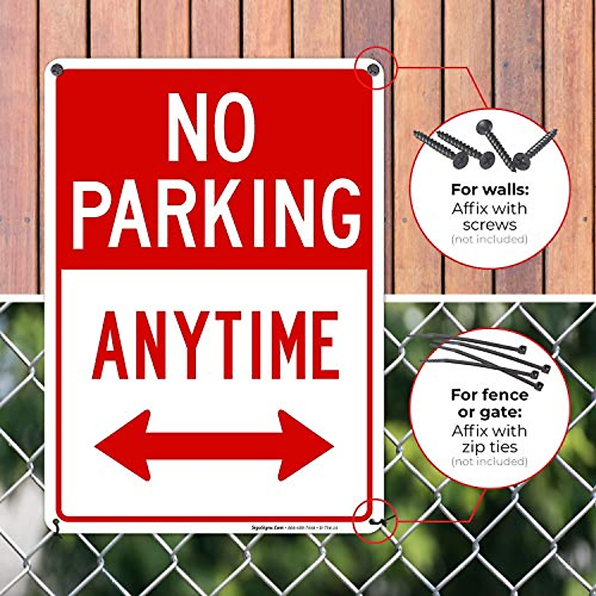 No Parking Anytime Sign, with Arrows 10x14 Inches, Rust Free .040 Aluminum, Fade Resistant, Made in USA by Sigo Signs