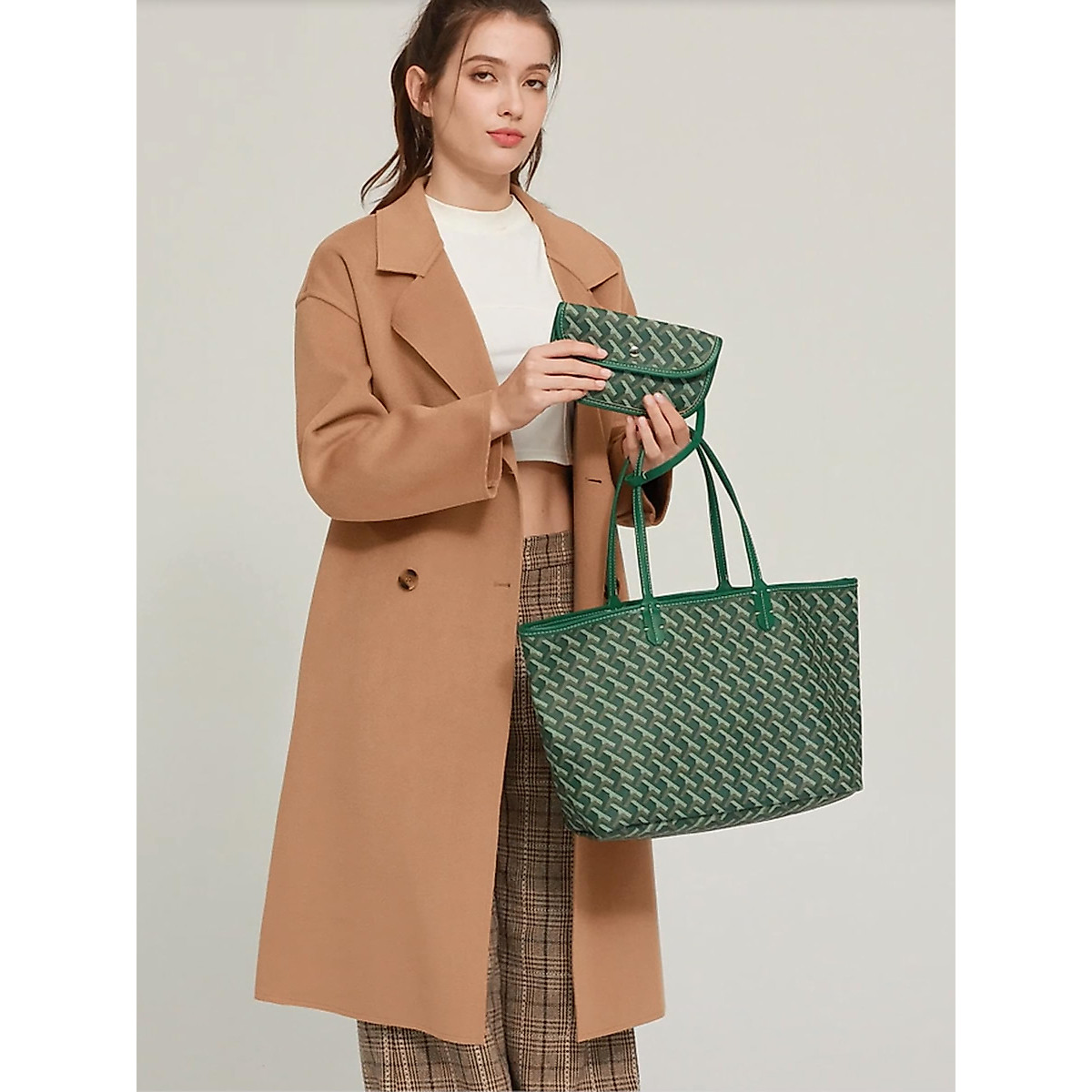 Women's Puffer Tote Handbags Purse Sets for Women Large Leather Clutch Dupes Hobo Shoulder Bag for Travel Beach 3pcs (Green)