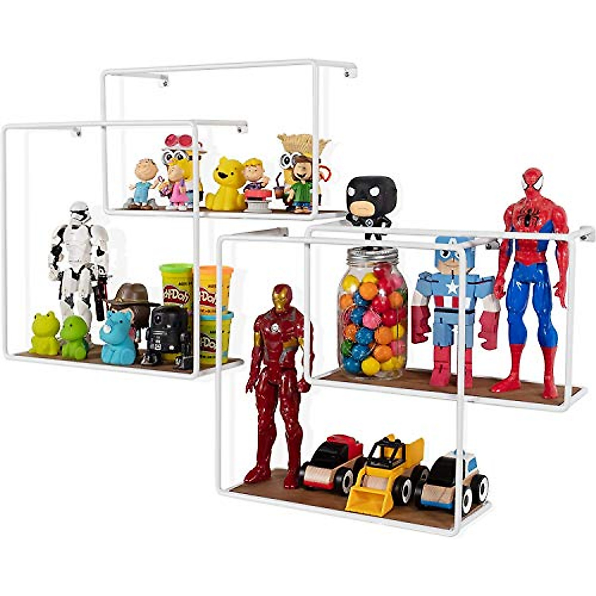 KAO Mart Wall Mounted Rustic Iron and Wood Intersecting Unique Floating Shelves Wood (4, White)