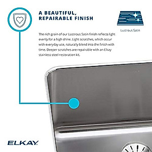 Elkay ELUH1113 Lustertone Classic Single Bowl Undermount Stainless Steel Sink