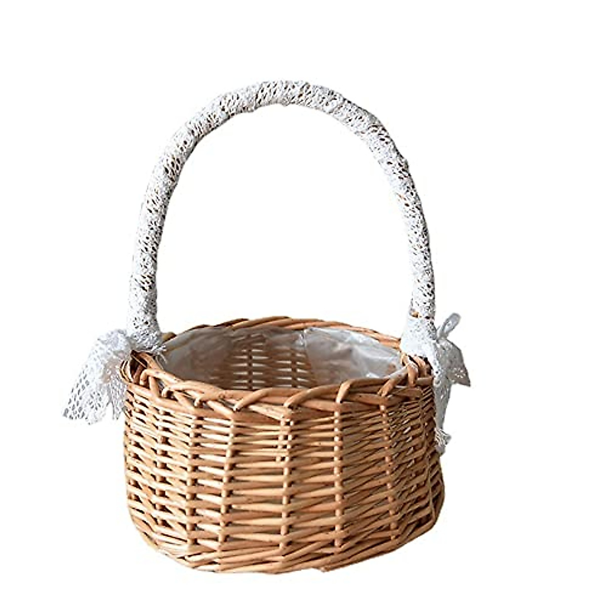 DDXY Wicker Rattan Flower Basket, Willow Handwoven Basket with Handle and Plastic Insert, Easter Eggs Candy Basket Wedding Flower Girl Baskets for Home Garden Decor Large