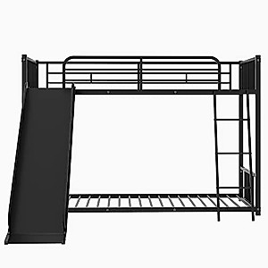 TARTOP Bunk Bed with Slide, Metal Twin Over Twin Bunk Bed with Slide and Ladder, Made of Heavy Duty Steel, for Kids Girls Boys Teens,Black